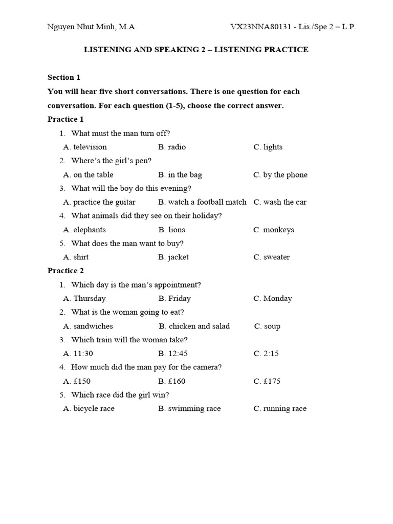 Lis - Speak 2 - Listening Practice (VX23NNA80131) | PDF | Language Arts & Discipline | Art