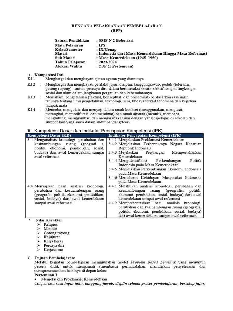 RPP Supervisi Proklamasi 2024 | PDF