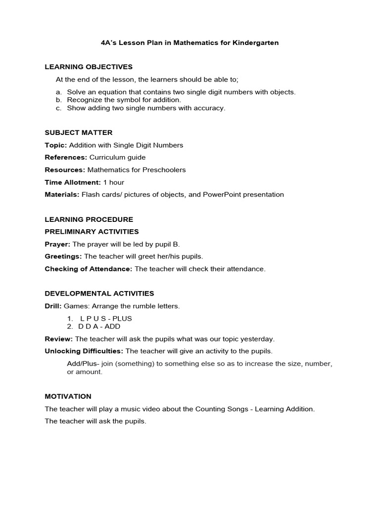 4a's Addition With Single Numbers - Finalize&demo | PDF | Teachers ...