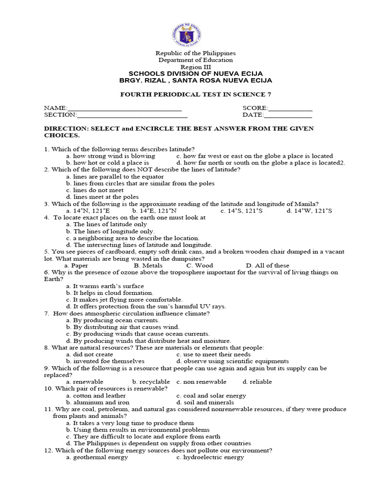 Grade 7 Regular SCience - 4th Quarter | PDF | Atmosphere Of Earth | Moon