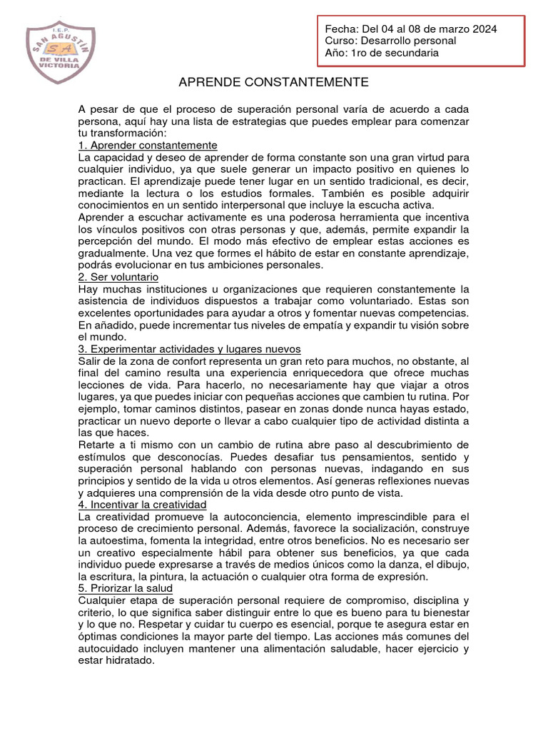 Aprende Constantemente | PDF | Desarrollo personal | Aprendizaje
