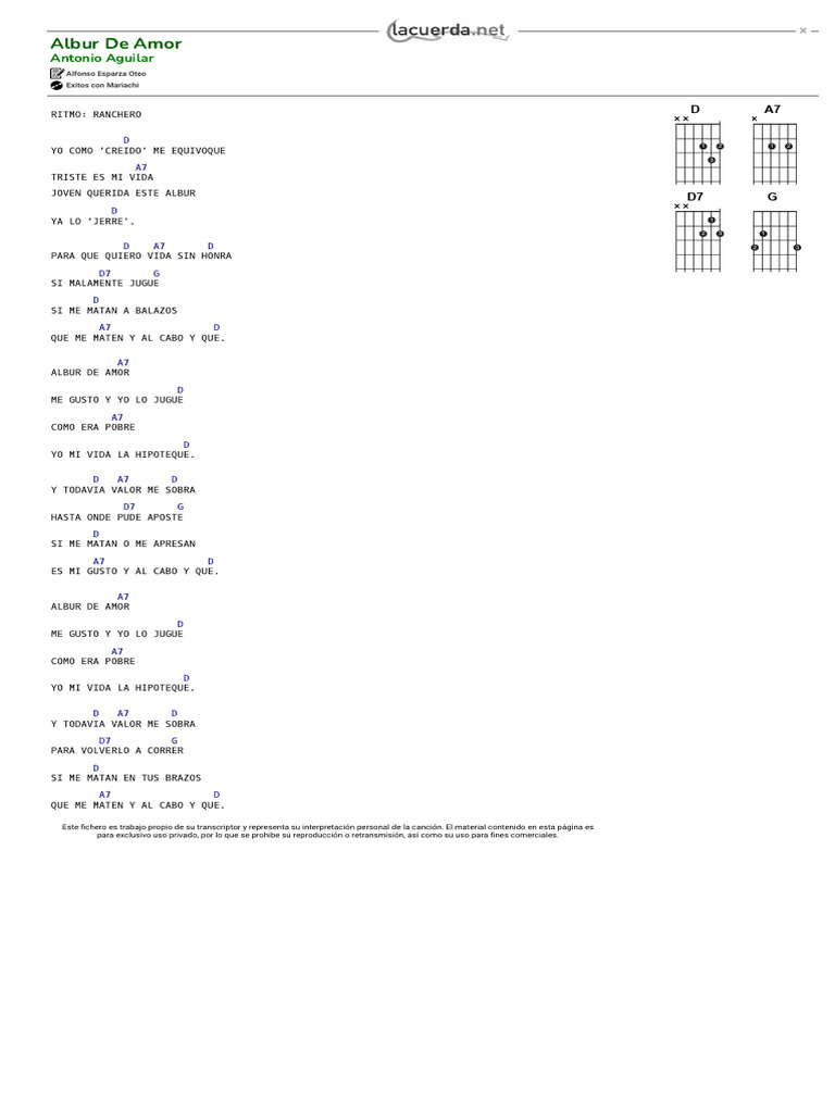 Letra y Acordes de Albur de Amor | PDF