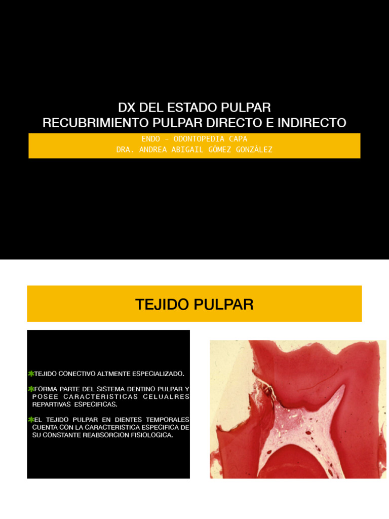 DX ESTADO PULPAR y RECUBRIMIENTOS CAPA | PDF | Dolor | Especialidades Medicas