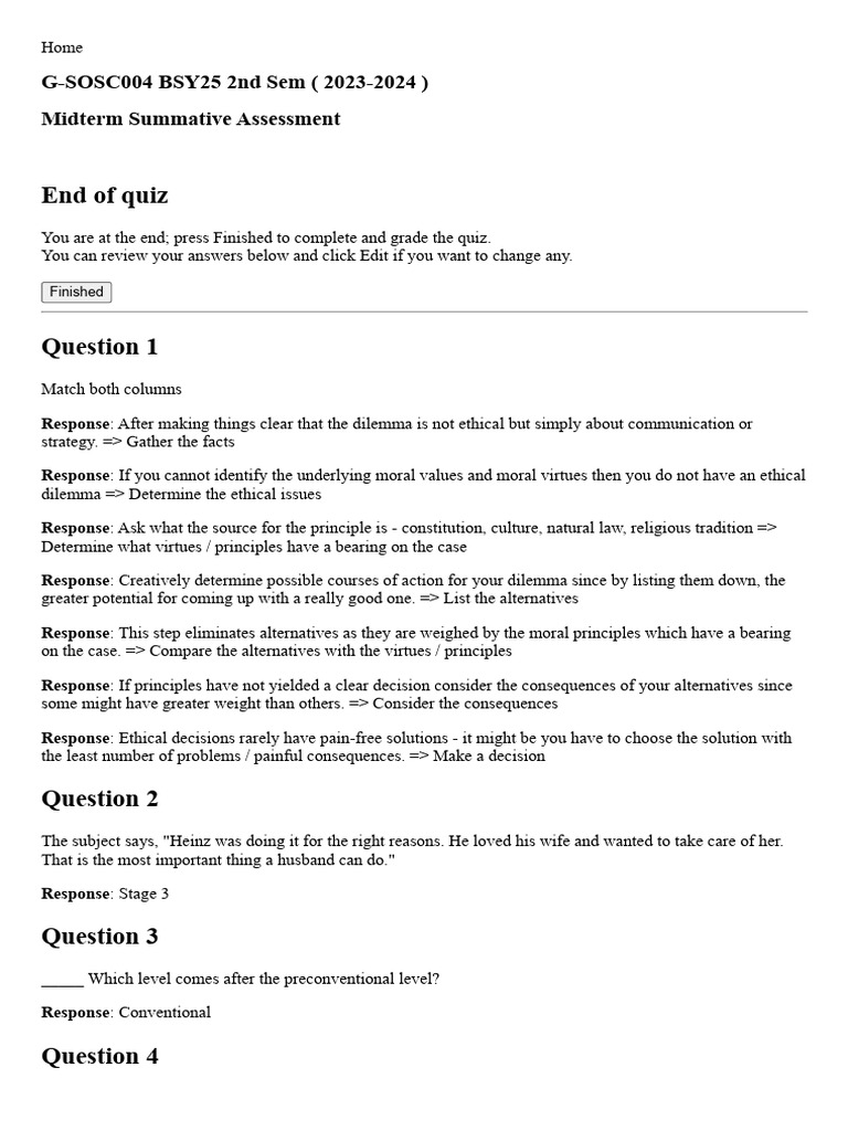 Ethical Decision Making Quiz Guide | PDF | Morality | Metaphysics
