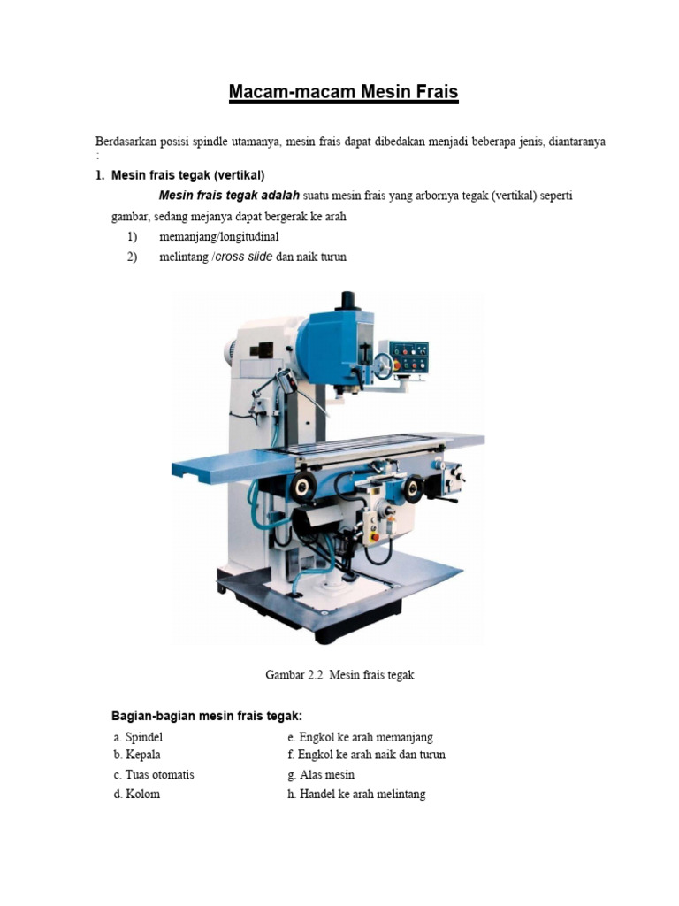 Jenis dan Bagian Mesin Frais | PDF