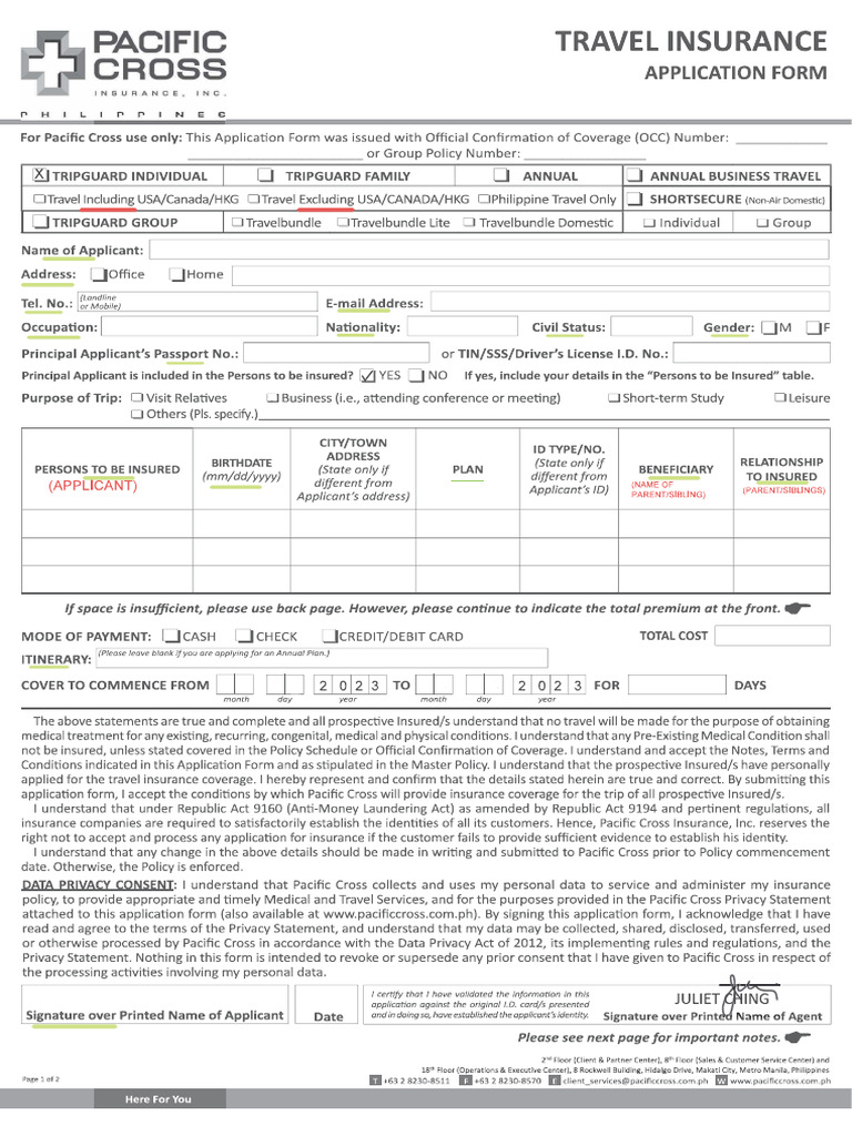 Travel Insurance App-BLANK-2023 | PDF