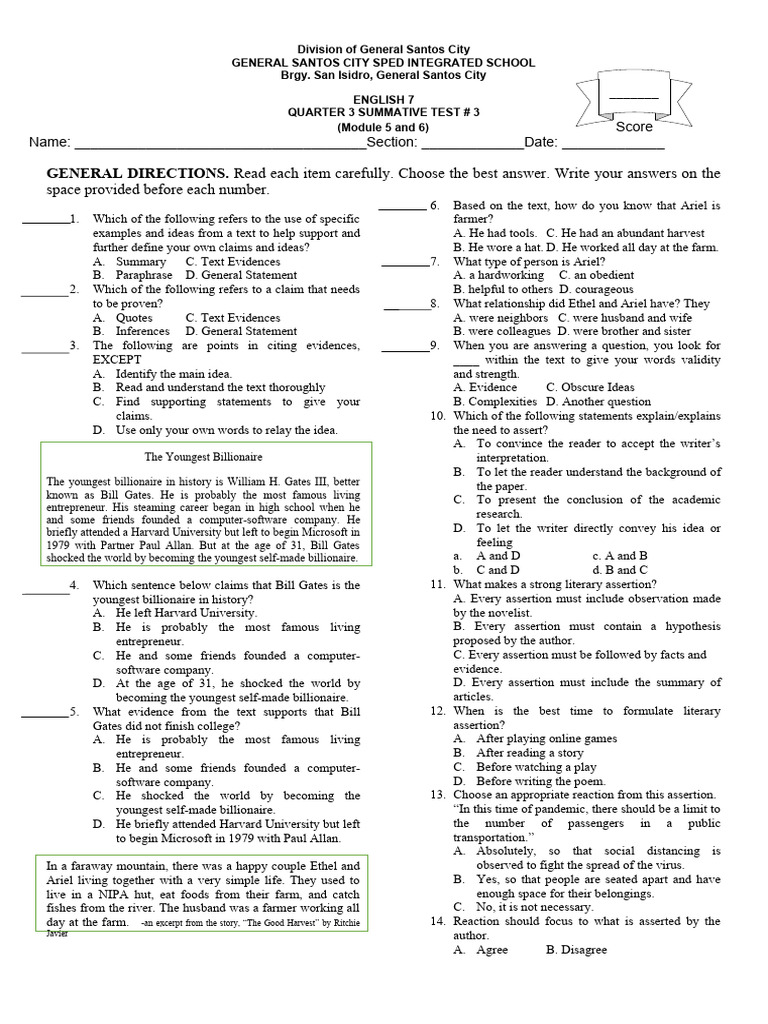 English Q3 ST 3 | PDF