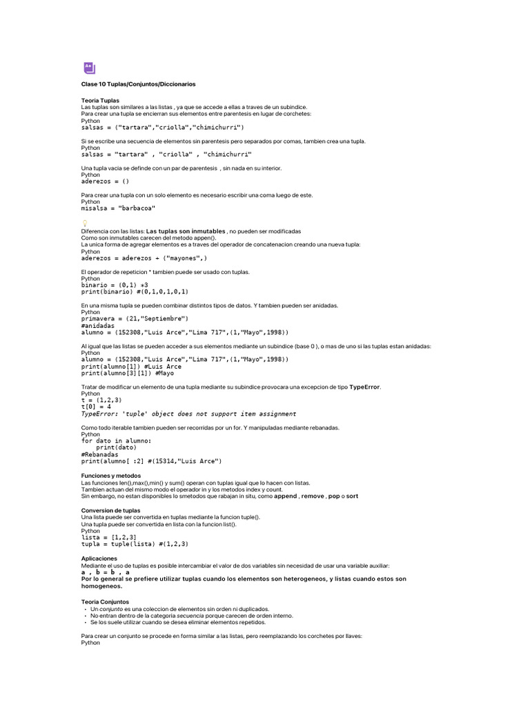 Clase 10 Tuplas_Conjuntos_Diccionarios.webarchive | PDF | Python (lenguaje de programación ...