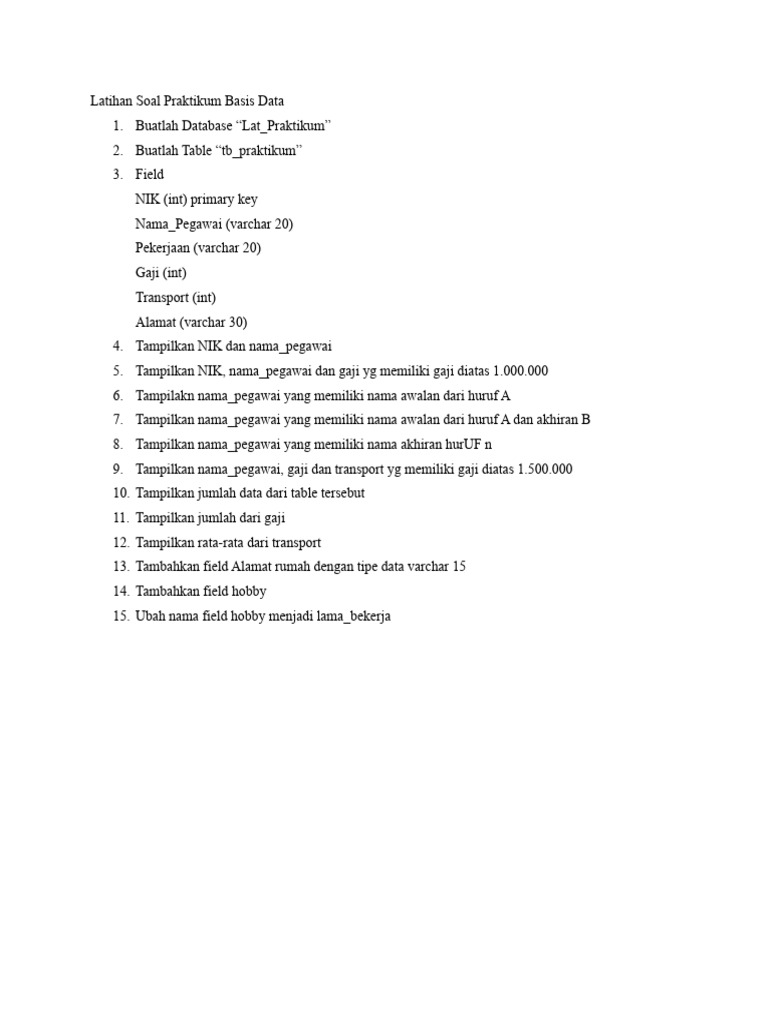 Latihan Soal Praktikum Basis Data | PDF