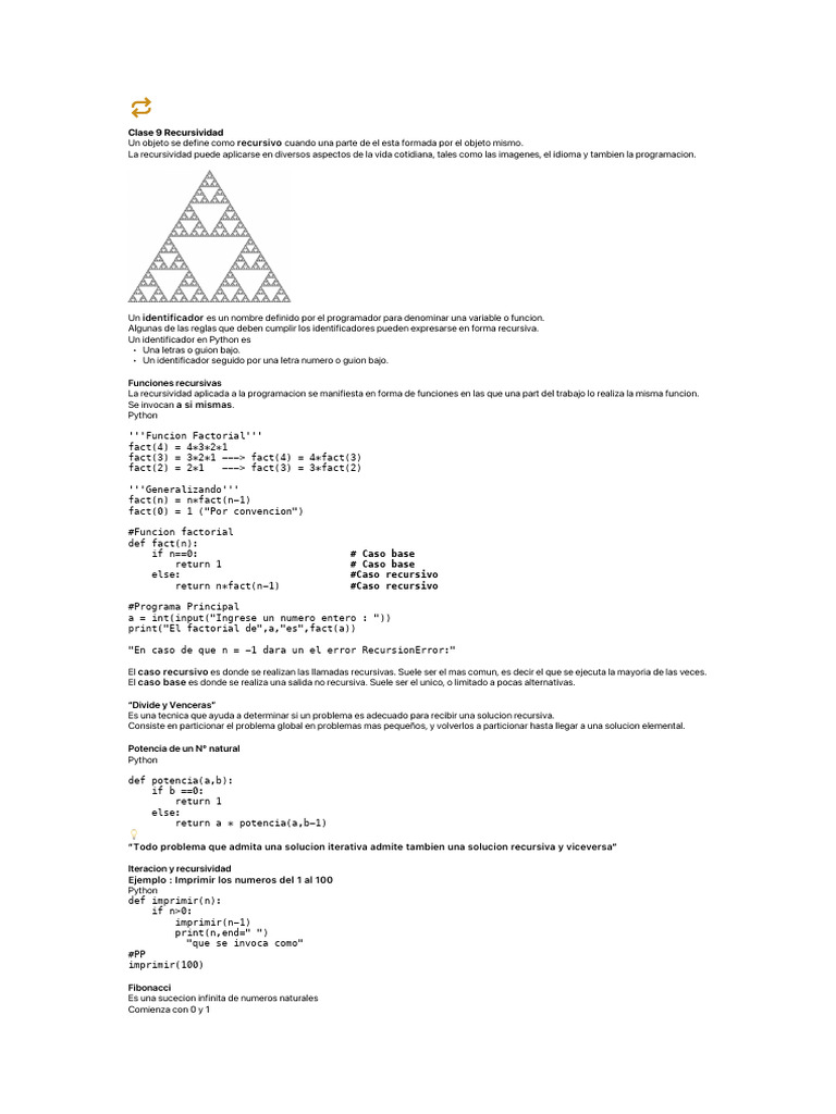 Clase 9 Recursividad - Webarchive | PDF | Python (lenguaje de ...