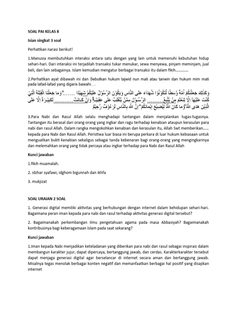 SOAL PAI KELAS 8 Isian Singkat Dan Uraian | PDF
