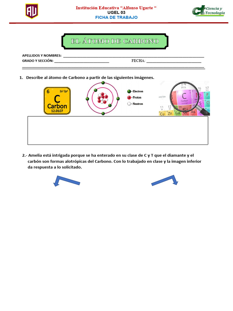 FICHA DE TRABAJO EL CARBONO SESIÓN 1 - EDA 7 3° | PDF | Carbón | Enlace ...