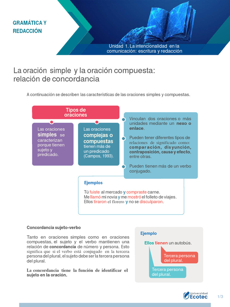 Oraciones simples y compuestas | PDF | Oración (Lingüística) | Sintaxis