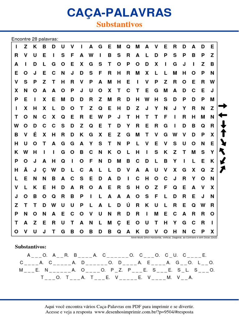 Nível Muito Difícil Horizontal, Vertical, Diagonal, Ao Contrário e Sem ...