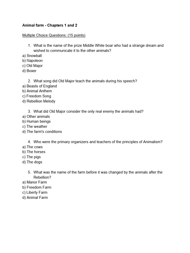 Animal Farm Test - Chapter 1 and 2 - READY | PDF