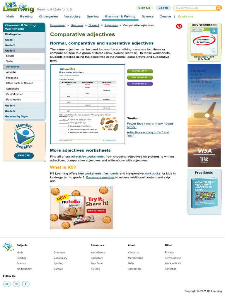 Comparative Adjectives Worksheets For Grade 3 K5 Learning | PDF ...