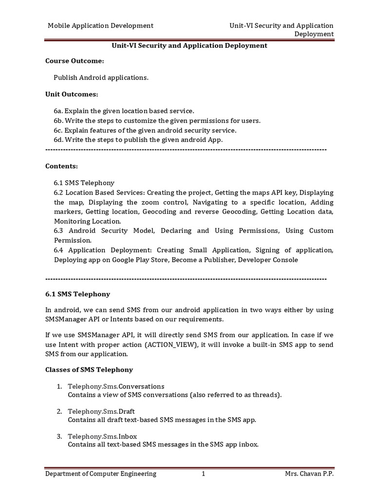 Unit 6 Security and Application Deployment | PDF | Android (Operating System) | Location Based ...