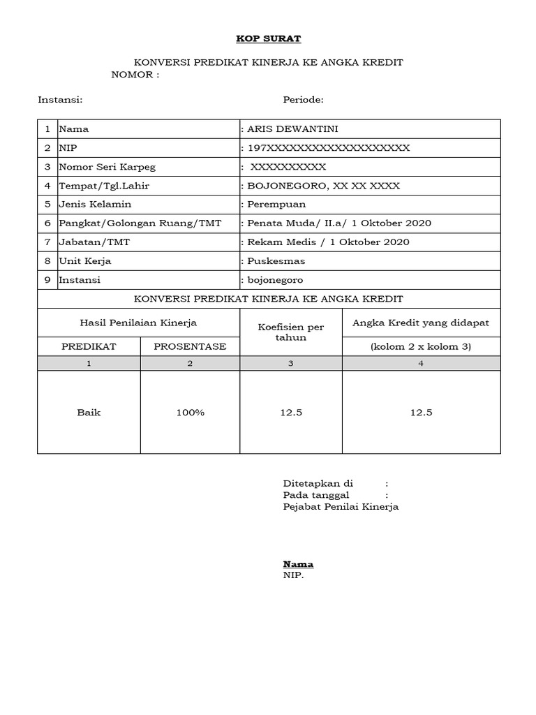 Contoh Format PAK 2024 untuk PNS | PDF | Pengelolaan Keuangan & Uang