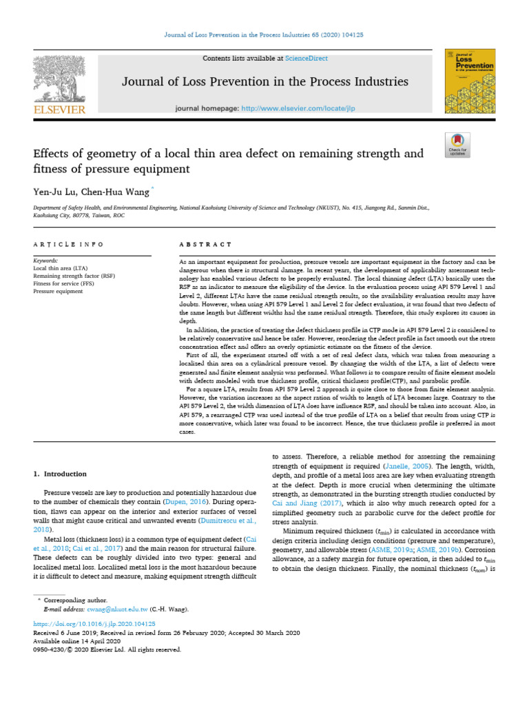 Effects of Geometry of A Local Thin Area Defect On Remaining Strength and | PDF | Yield ...