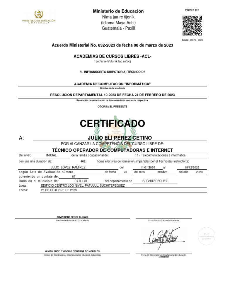 Certificado Técnico en Computación | PDF