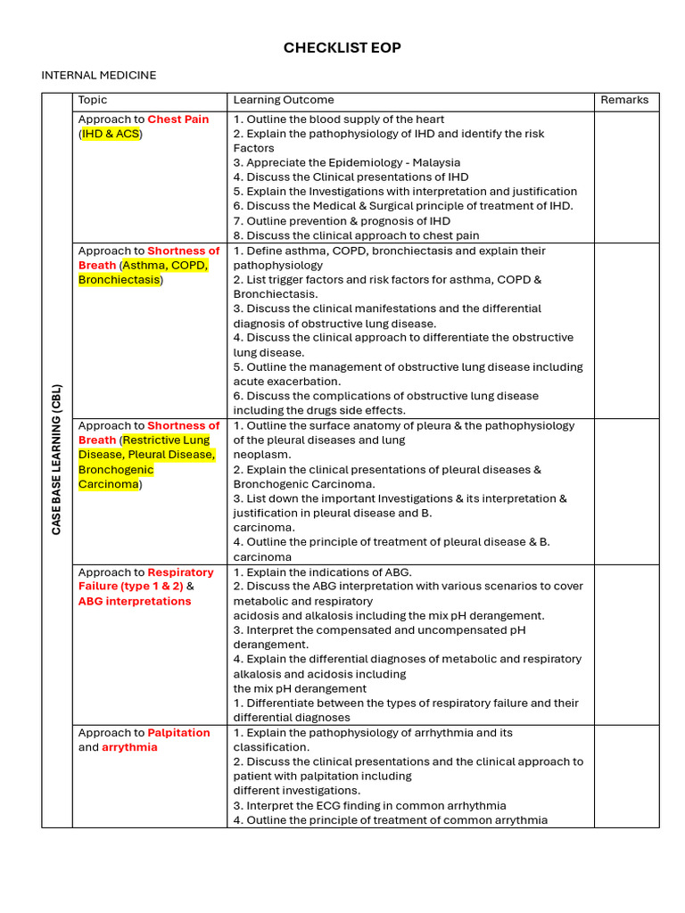 CHECKLIST EOP (INTERNAL MEDICINE & SURGERY) | PDF | Surgery ...