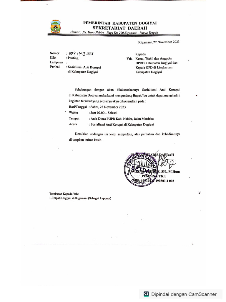 Contoh Undangan Sosialisasi Anti Korupsi | PDF