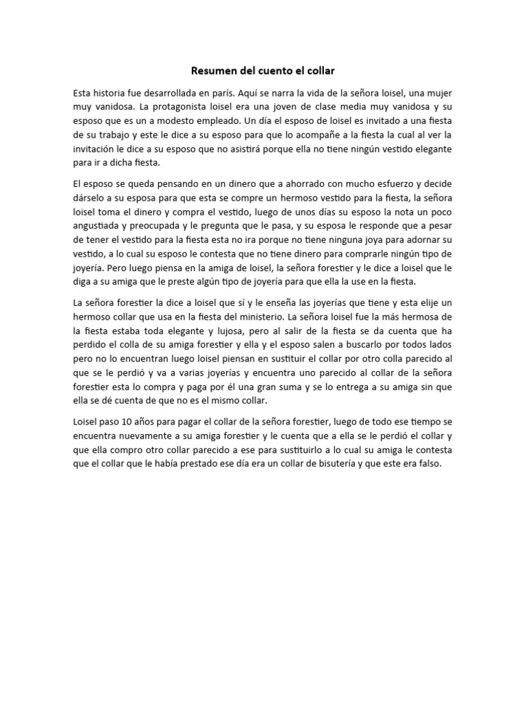 Resumen del cuento el collar | PDF