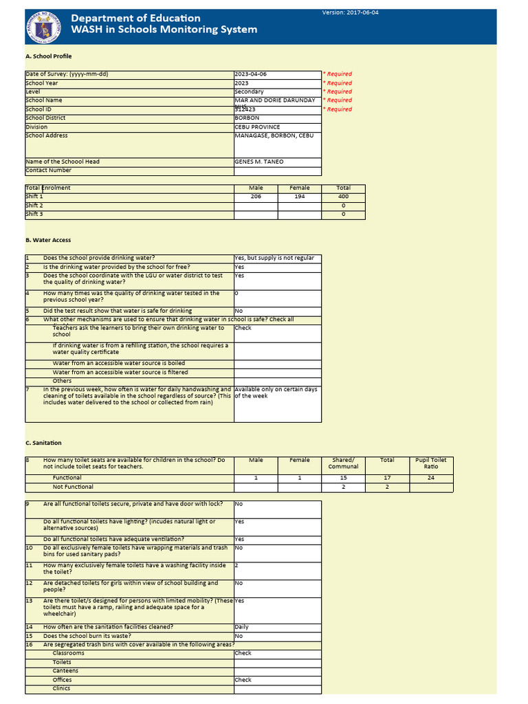MAR AND DORIE NHS WINS MONITORING SYSTEM 2023 | PDF | Hand Washing ...
