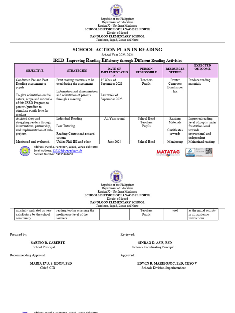 Action Plan in Reading | PDF | Cognition | Learning