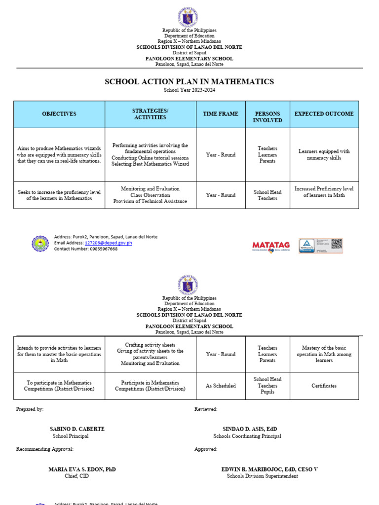Action Plan in Math | PDF | Cognition | Behavior Modification