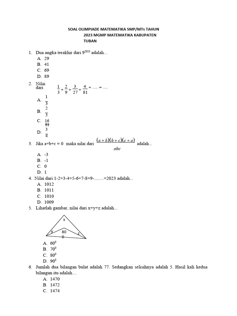 Soal Olimpiade Matematika SMP 2023 Tuban | PDF