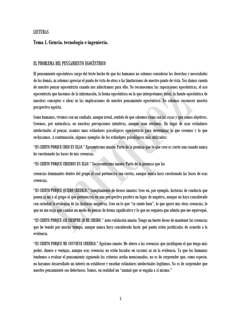 Tema 1 . Lecturas | PDF | Pensamiento | Conocimiento