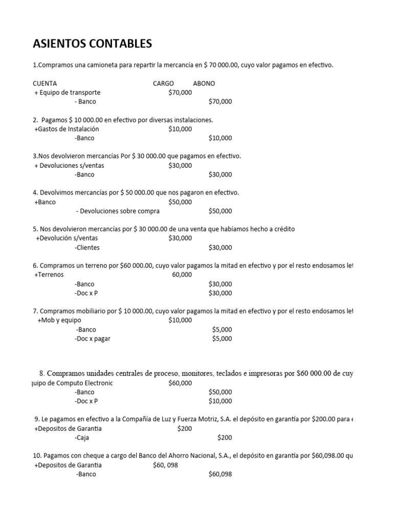 Asientos Contables y Depósitos Garantía | PDF | Bancos | Dinero