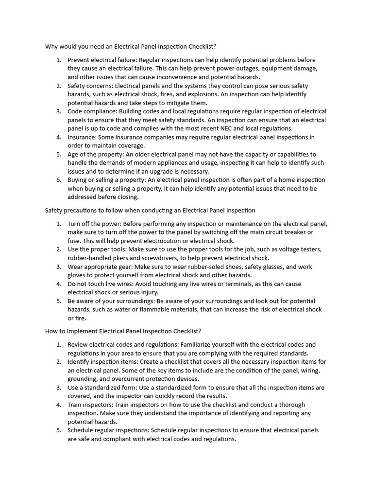 Electrical Panel Inspection Checklist | Download Free PDF | Safety ...