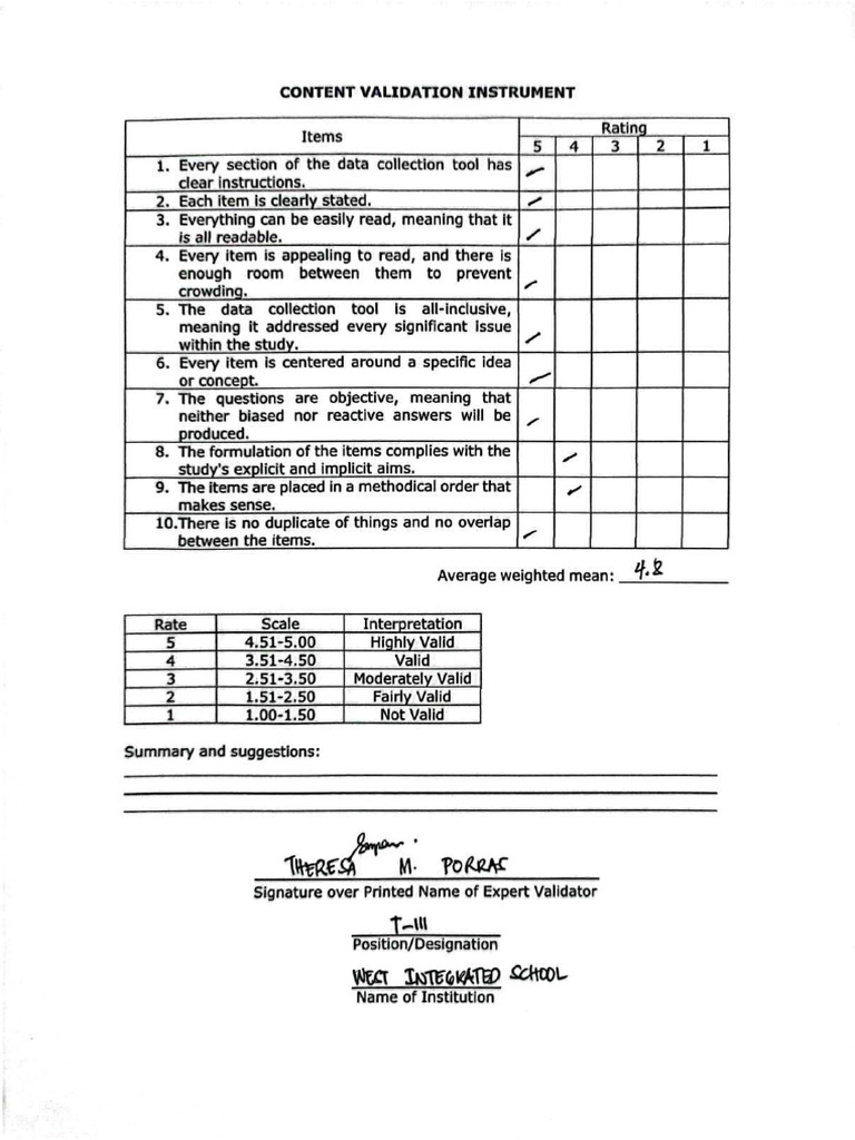 Validation Instrument 1 | PDF