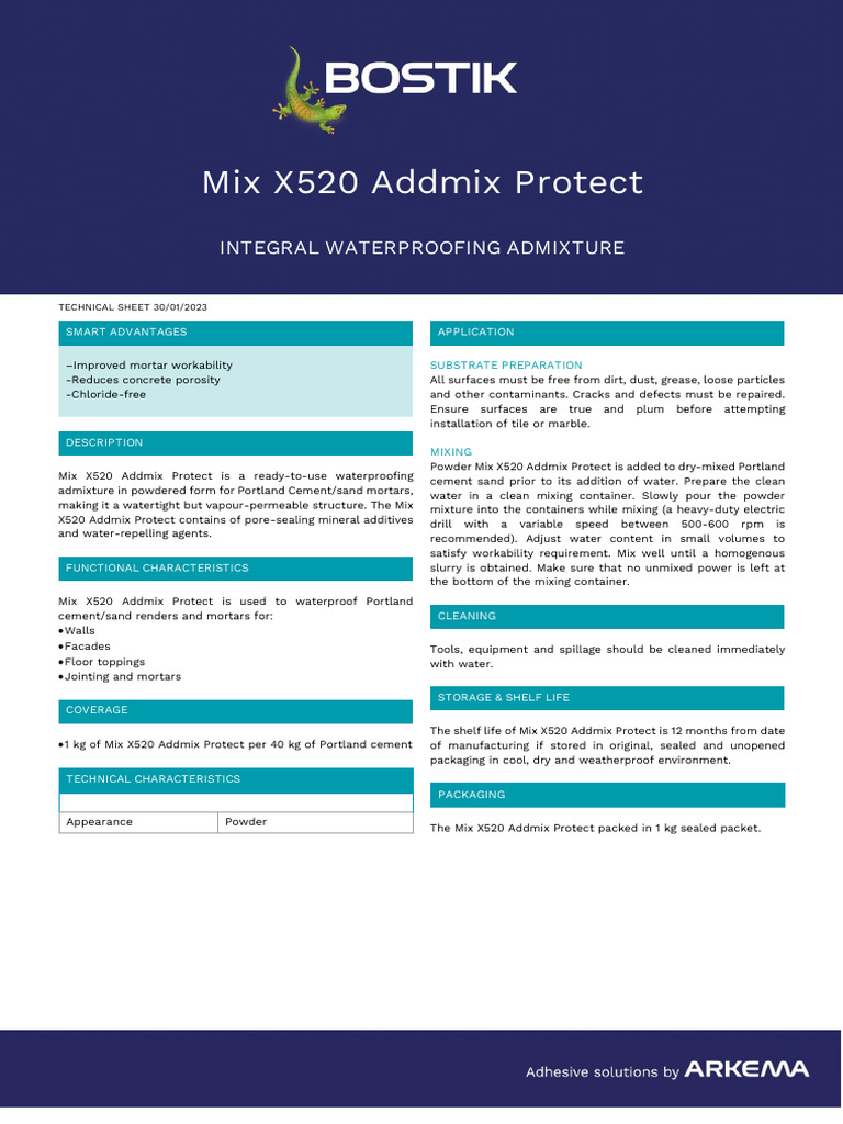 PDS - Mix X520 Addmix Protect | PDF | Concrete | Cement