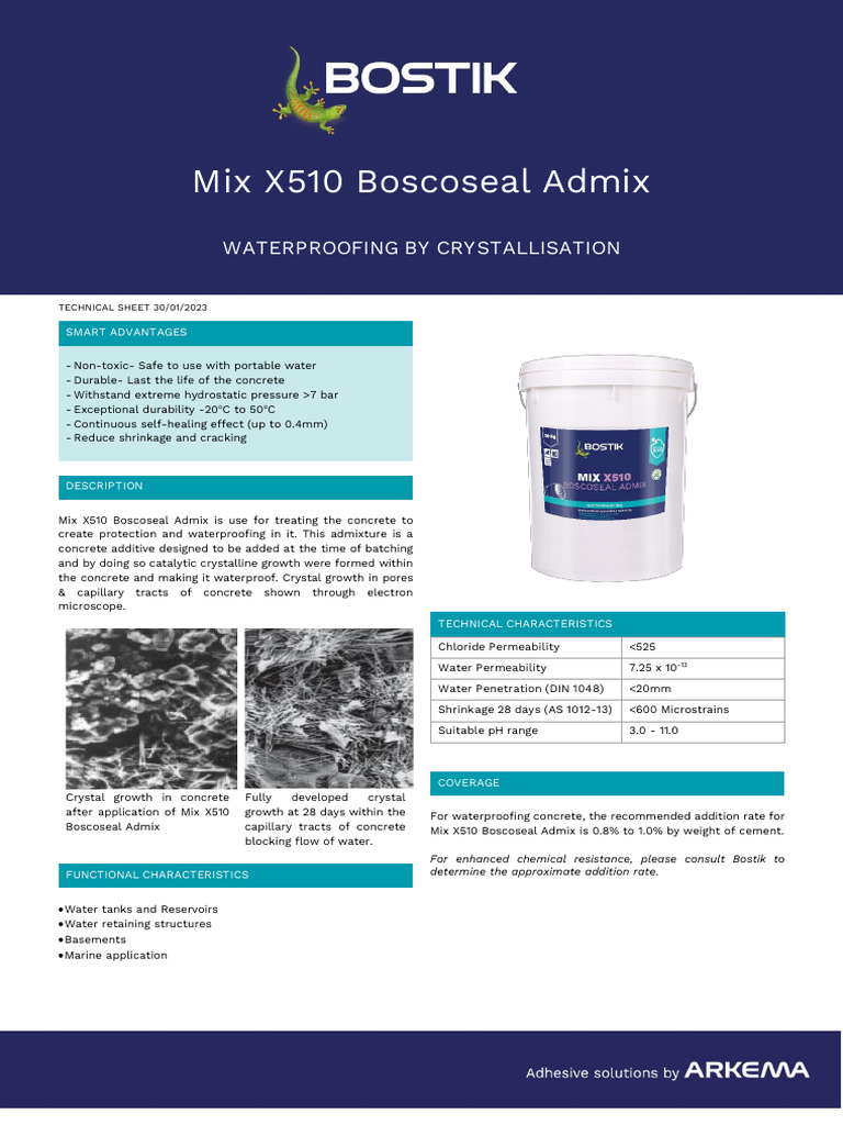 PDS - Mix X510 Boscoseal Admix | PDF | Concrete | Building Materials
