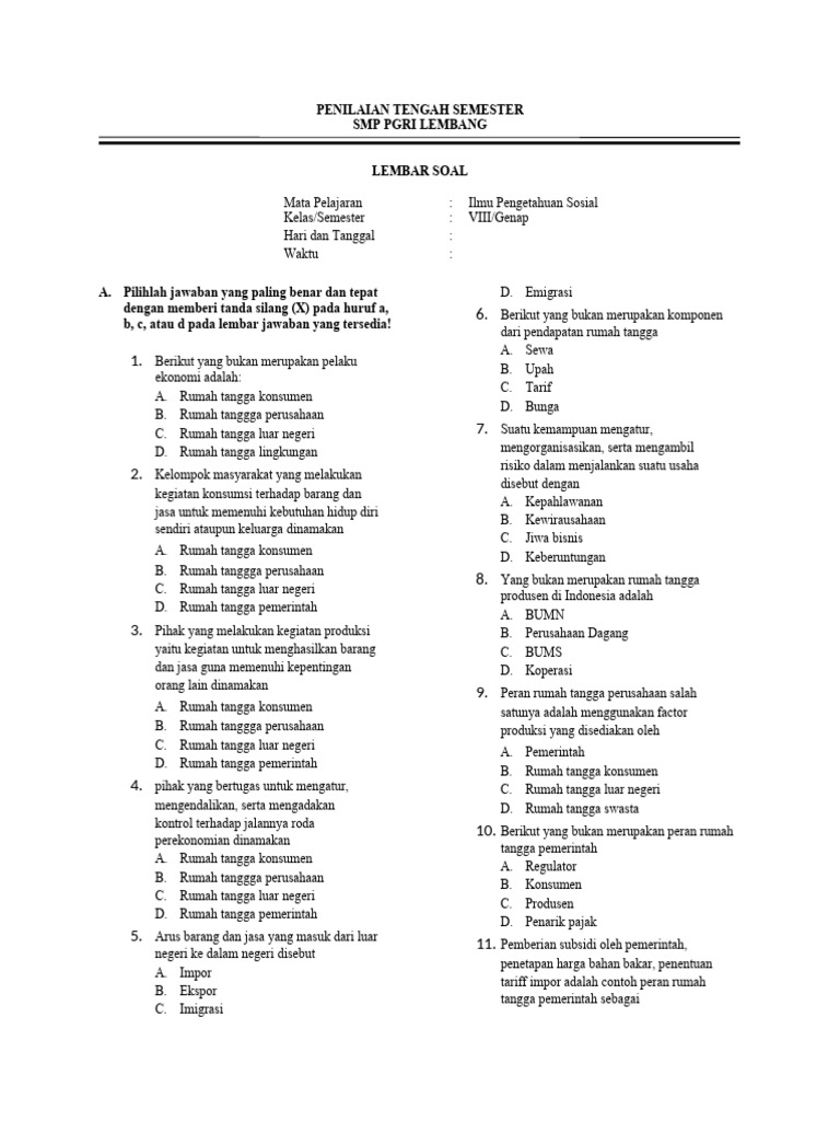 Soal Pts Kelas 8 2023 (Genap) | PDF