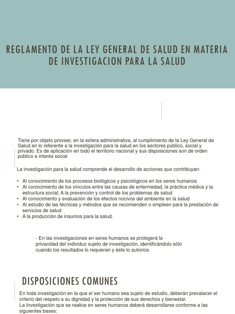 Reglamento de La Ley General de Salud en | PDF | Consentimiento informado | Conocimiento
