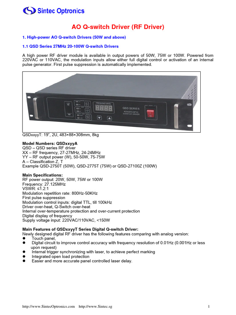 Q-Switch Driver (RF Driver) | PDF | Amplifier | Modulation