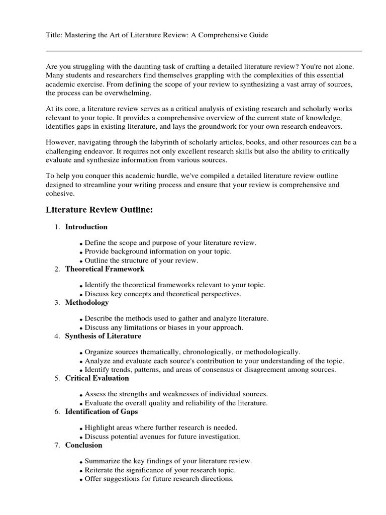 Detailed Literature Review Outline | PDF | Literature Review | Methodology