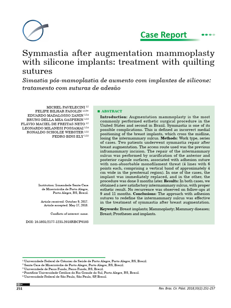 Symmastia After Augmentation Mammoplasty With Silicone Implants ...
