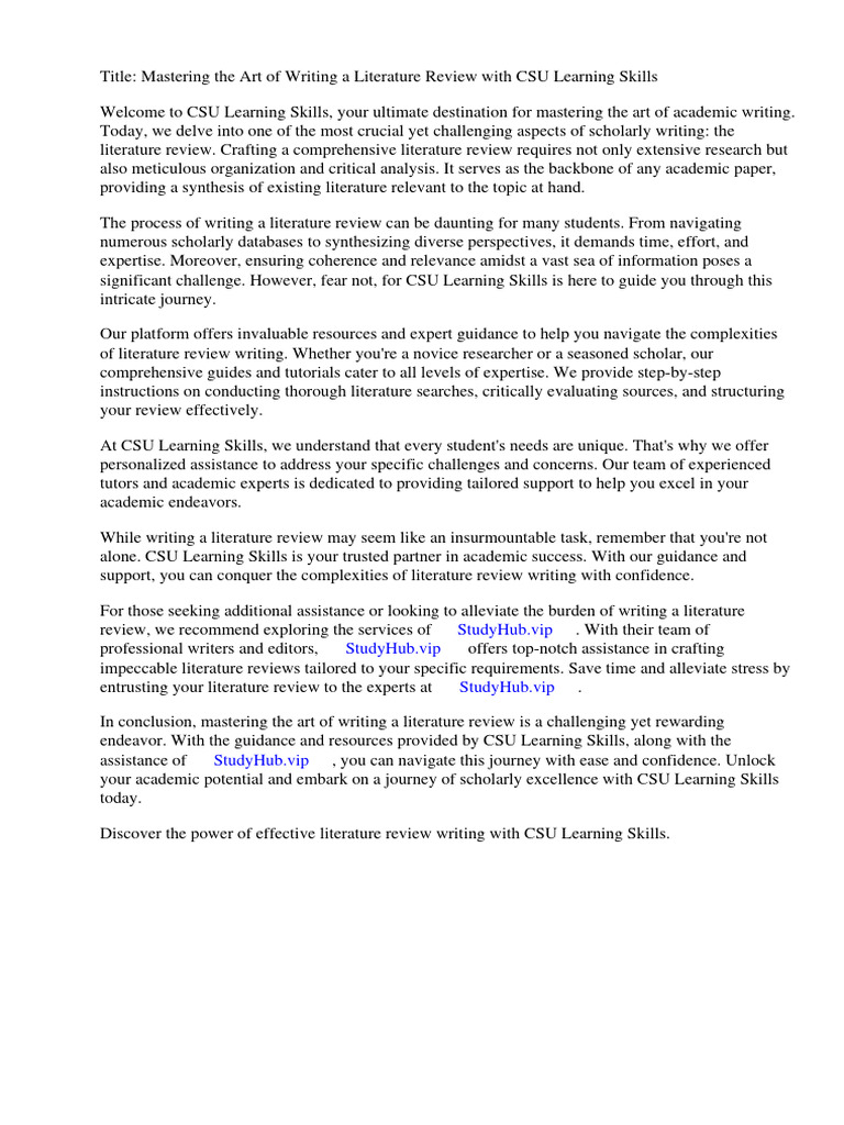 Csu Learning Skills Writing A Literature Review | PDF | Literature Review | Methodology