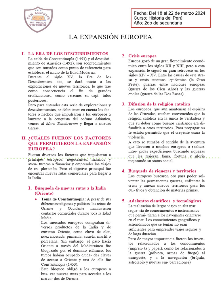 La Expansión Europea para Segundo Grado de Secundaria | PDF | Brújula ...