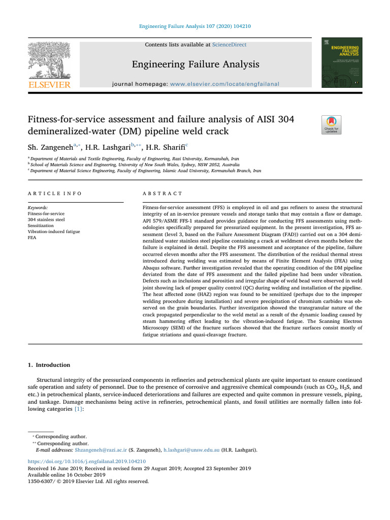 Fitness-For-Service Assessment and Failure Analysis of AISI 304 | PDF ...