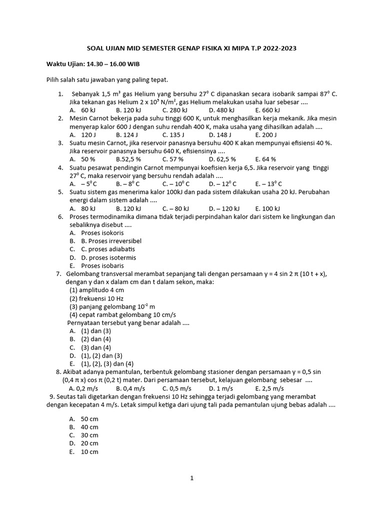 Soal Ujian Mid Semester Genap Fisika T.P 2022-2023 Op | PDF | Metode & Bahan Ajar | Teknologi ...
