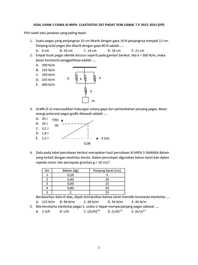 Soal Ujian 2 Fisika Xi Mipa Elastisitas Zat Padat Sem Ganjil T.P 2022-2023 (Op) | PDF