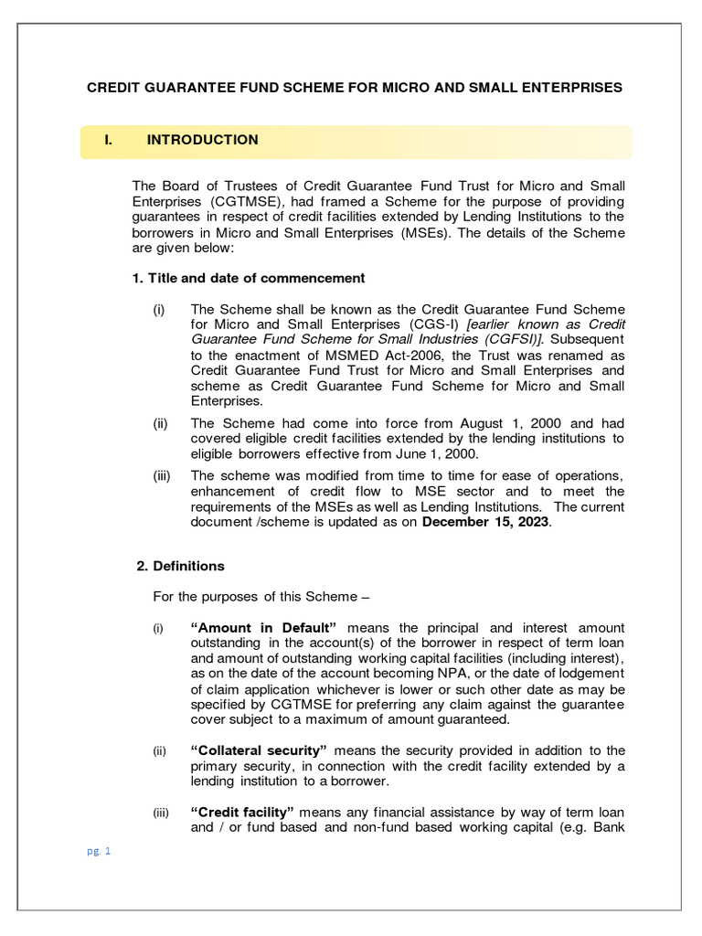 CGTMSE - Scheme Document CGS I - Updated As On Dec 15 2023 | PDF | Line ...