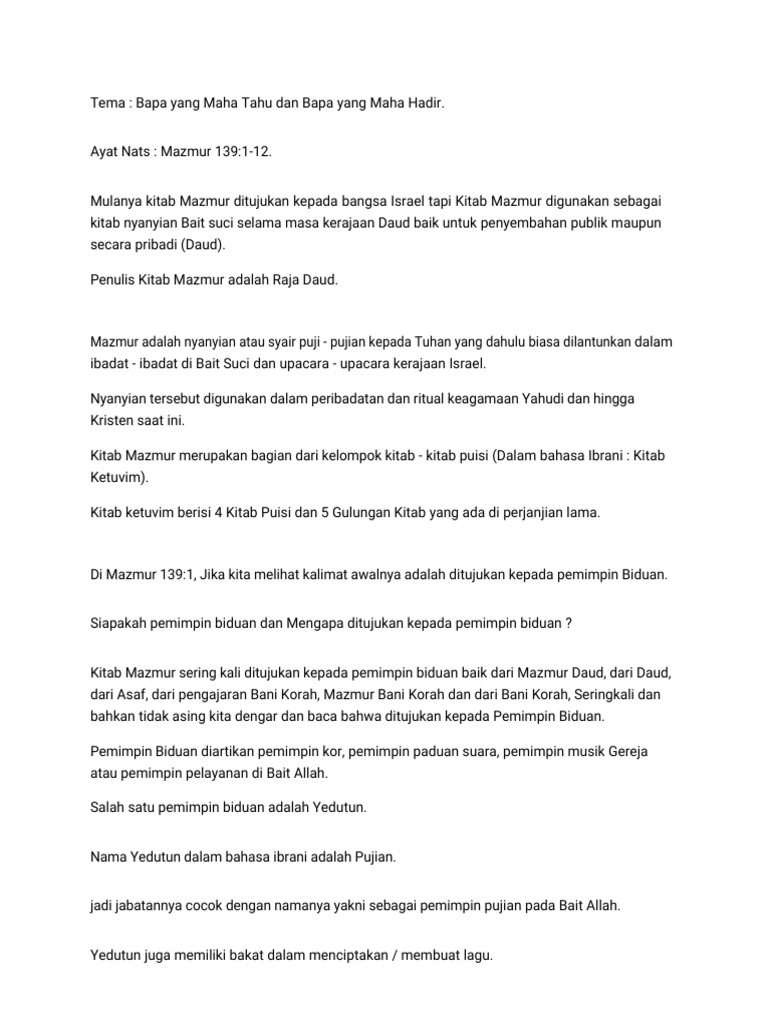 Khotbah Bapa Yang Maha Tahu Dan Bapa Yang Maha Hadir | PDF | Kajian Bahasa Asing