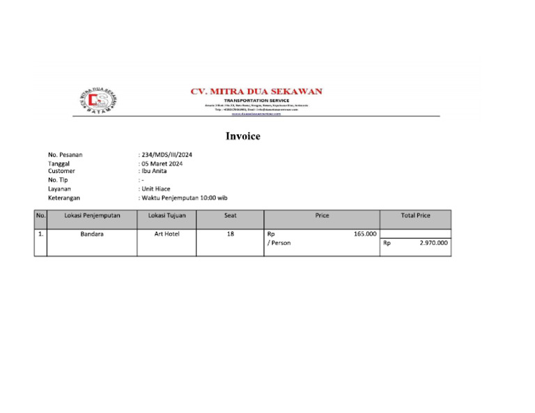 Invoice Sewa Mobil TGL 05 | PDF